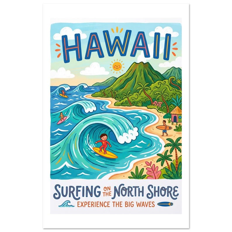 Hawaii Surfing North Shore Vintage Poster | Tropical Beach Wall Art ...