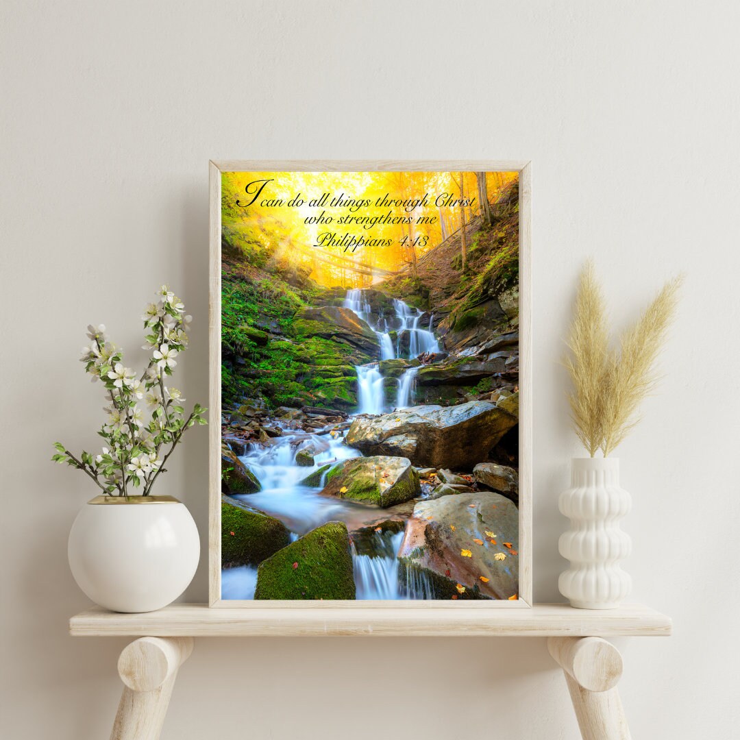 Inspirational Scripture Wall Art Peaceful Waterfall Inspirational ...