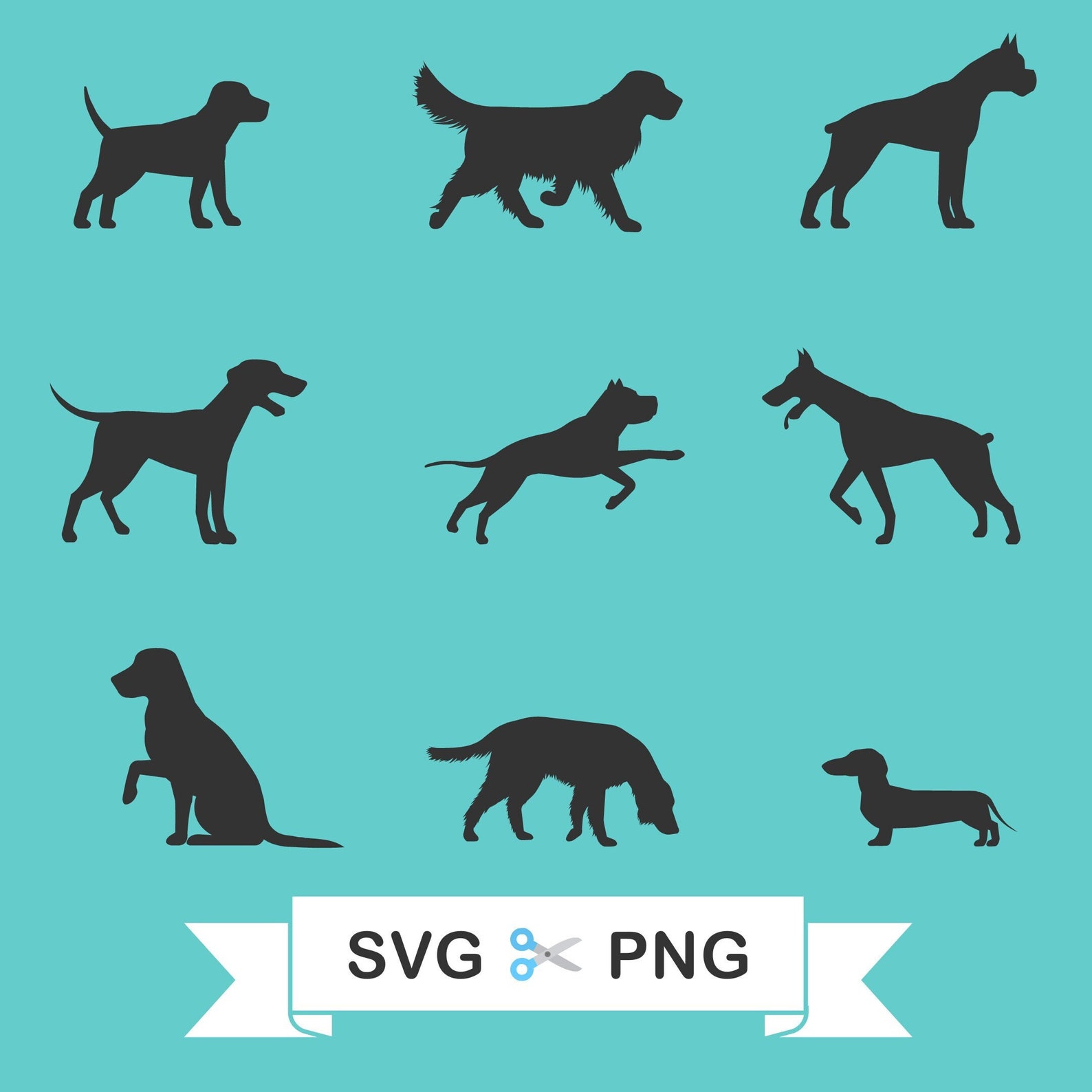 Dog Silhouette Svg Bundle, Dog Png Design Bundle, Free Commercial Use ...