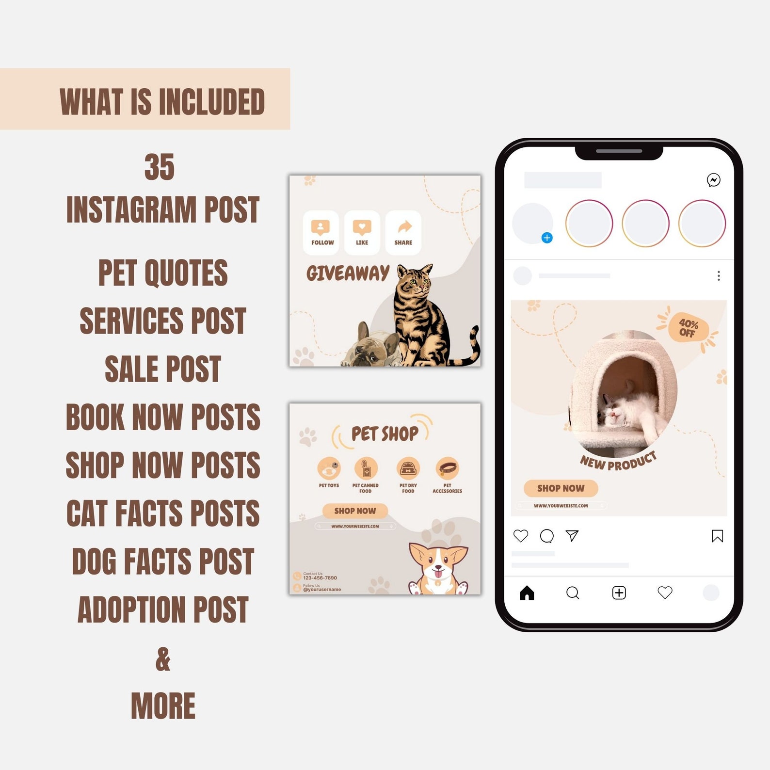 Pet Store Instagram Template, Pet Shop Social Media Content for Pet Clinics, Pet Business Post ...