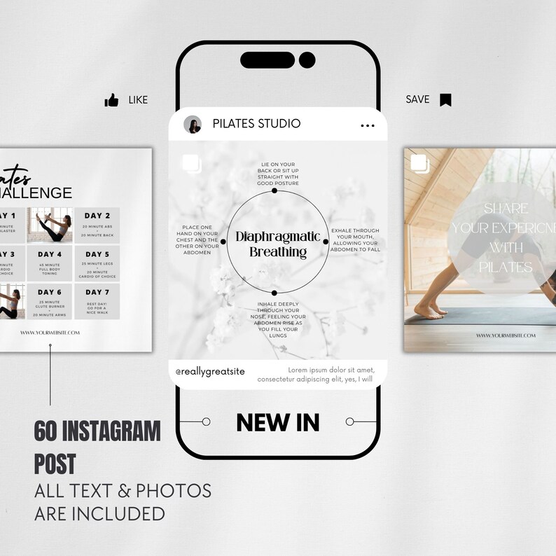 Pilates Instagram Post Template, Fitness Studio Social Media Marketing ...