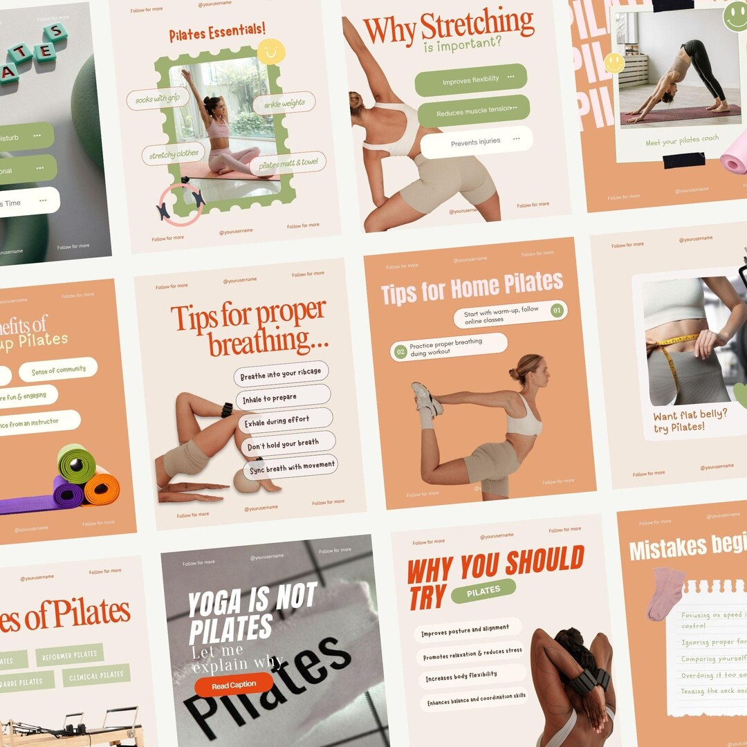 Pilates Instagram Template, Fitness Personal Trainer Coach Social Media ...