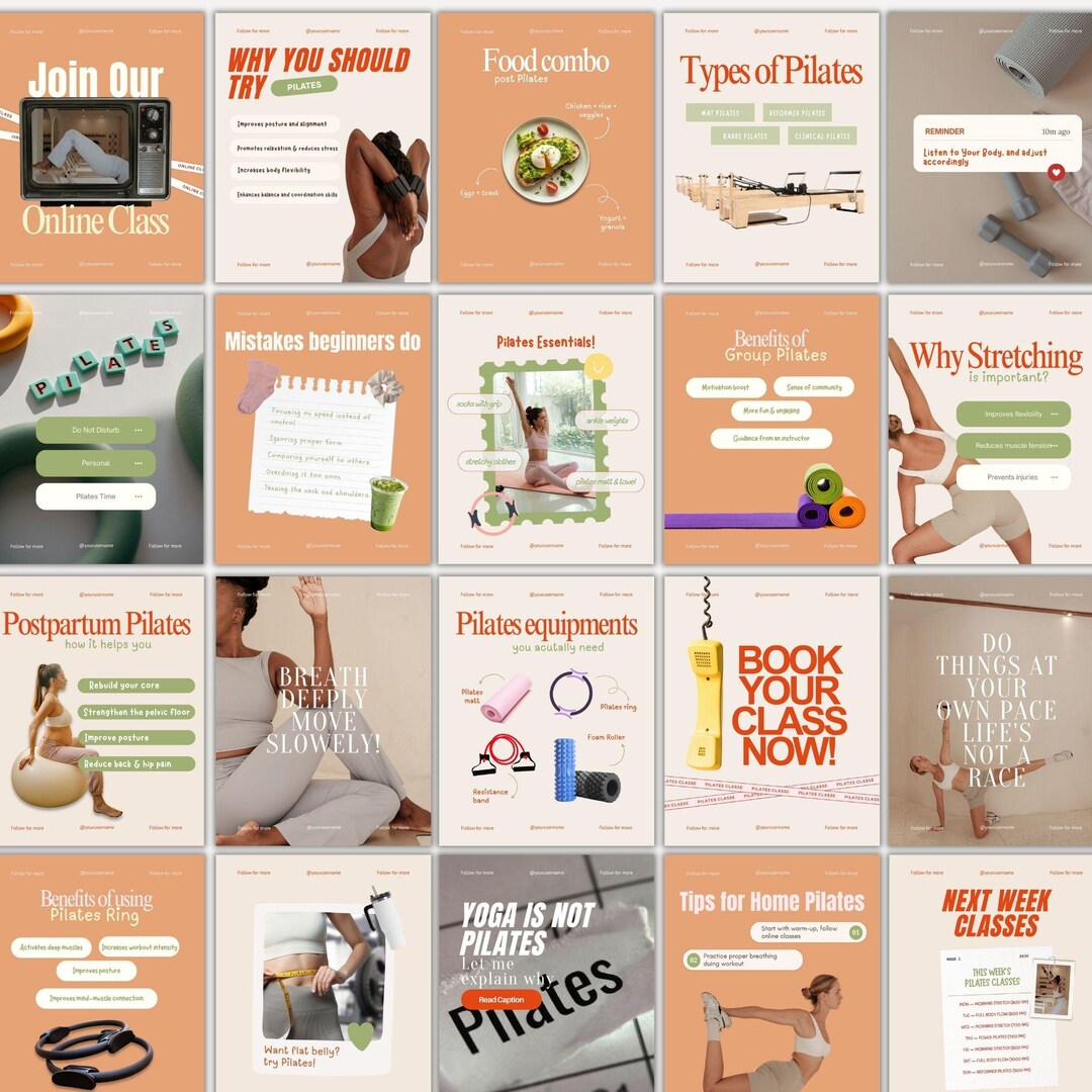 Pilates Instagram Template, Fitness Personal Trainer Coach Social Media ...
