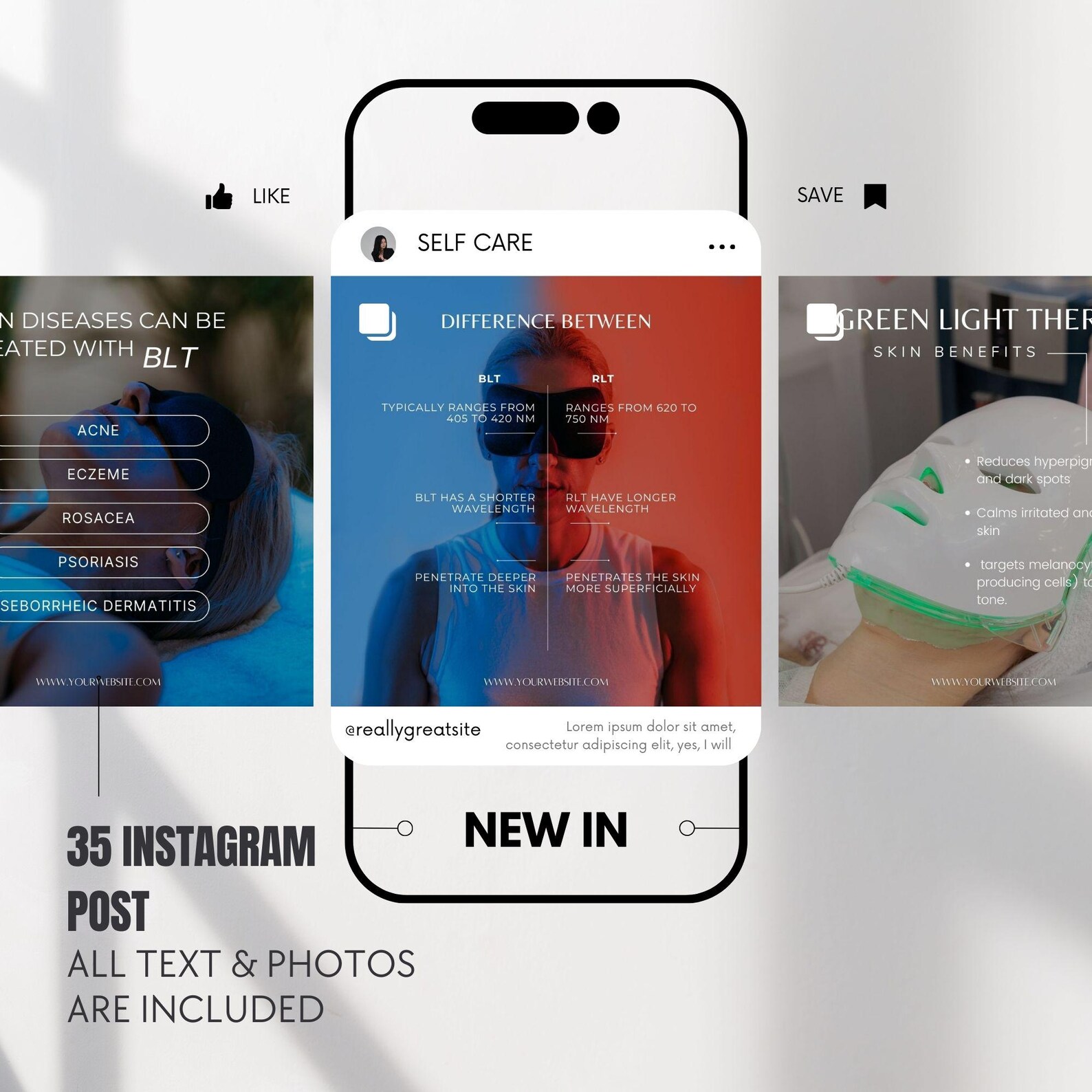 Red Light Therapy Instagram Template, Blue Light Therapy IG Post ...