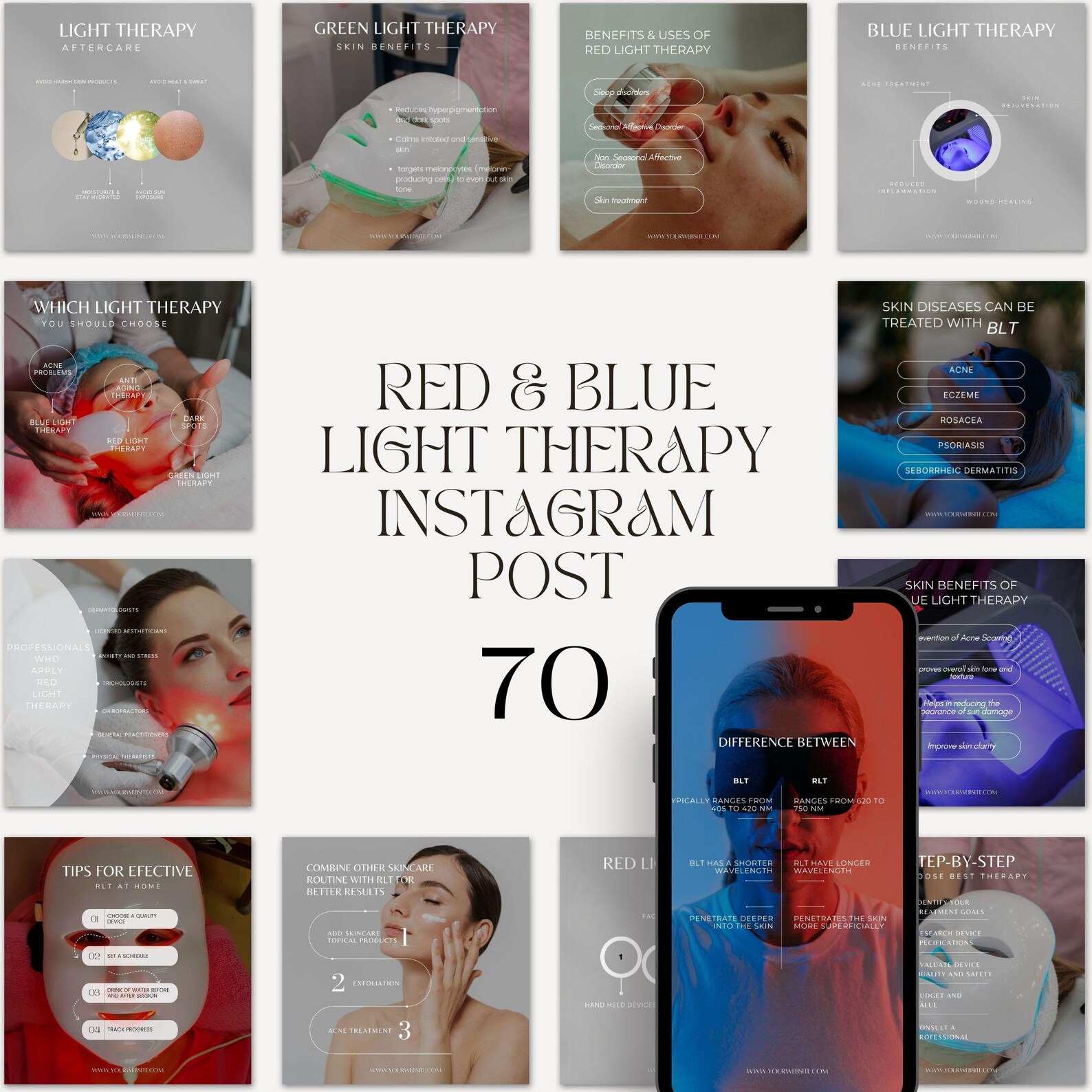 Red Light Therapy Instagram Template, Blue Light Therapy IG Post ...