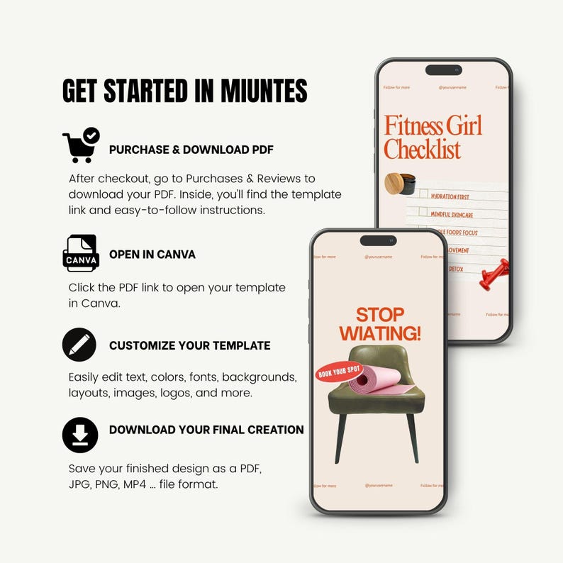 Pilates Instagram Template, Fitness Personal Trainer Coach Social Media ...