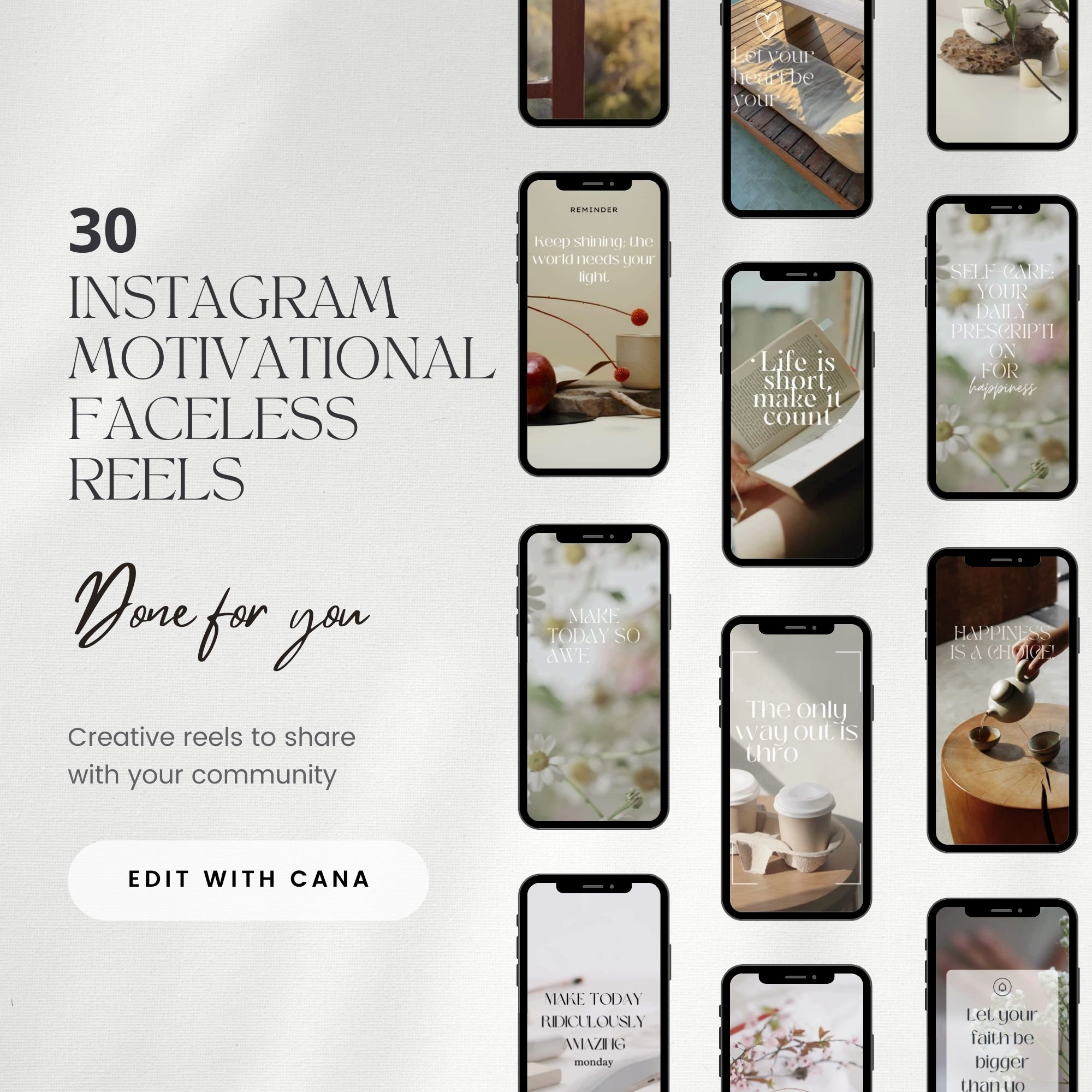 Faceless Instagram Reels Template, Aesthetic Life Coach Social Media ...