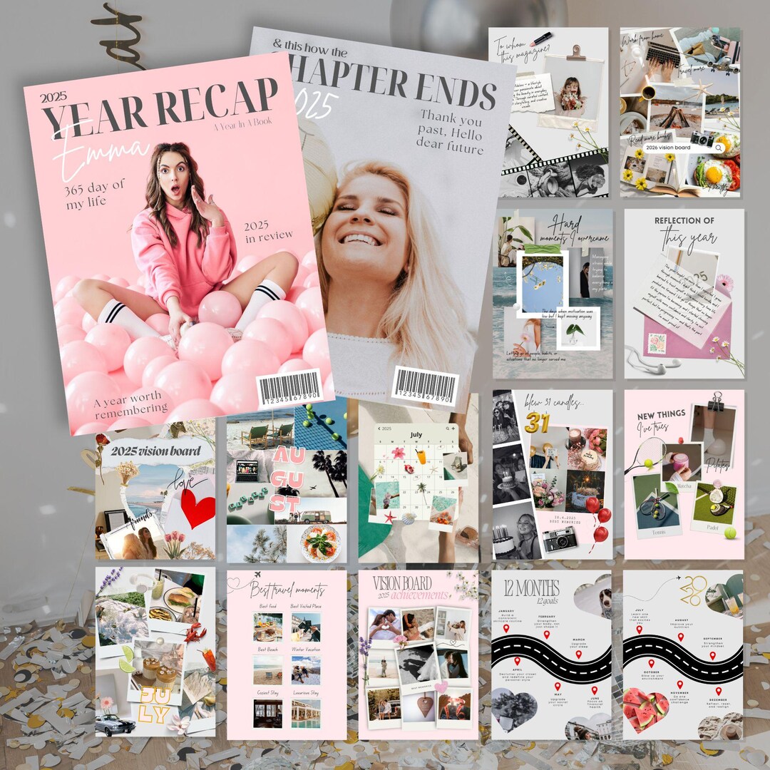 2025 Year in Review Magazine Template, Yearly Reflection Journal, Year ...