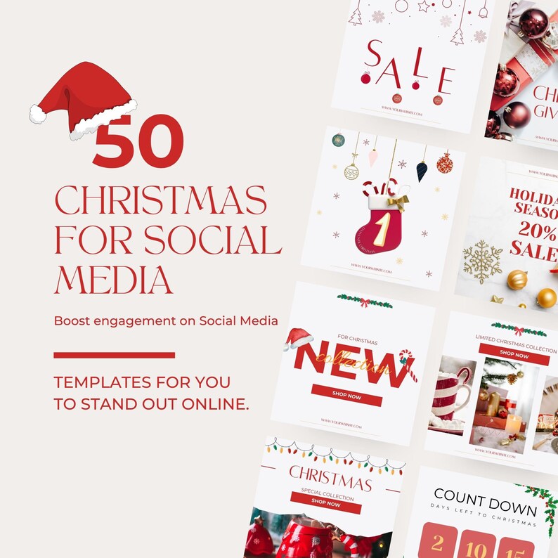 Christmas Social Media Templates, Red Instagram Theme Posts - Etsy
