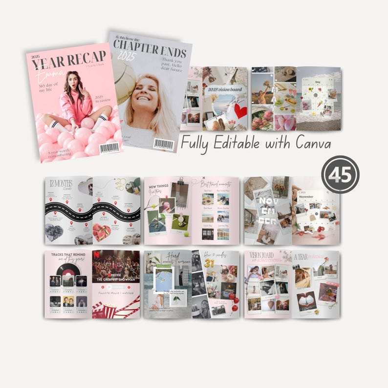 2025 Year in Review Magazine Template, Yearly Reflection Journal, Year ...