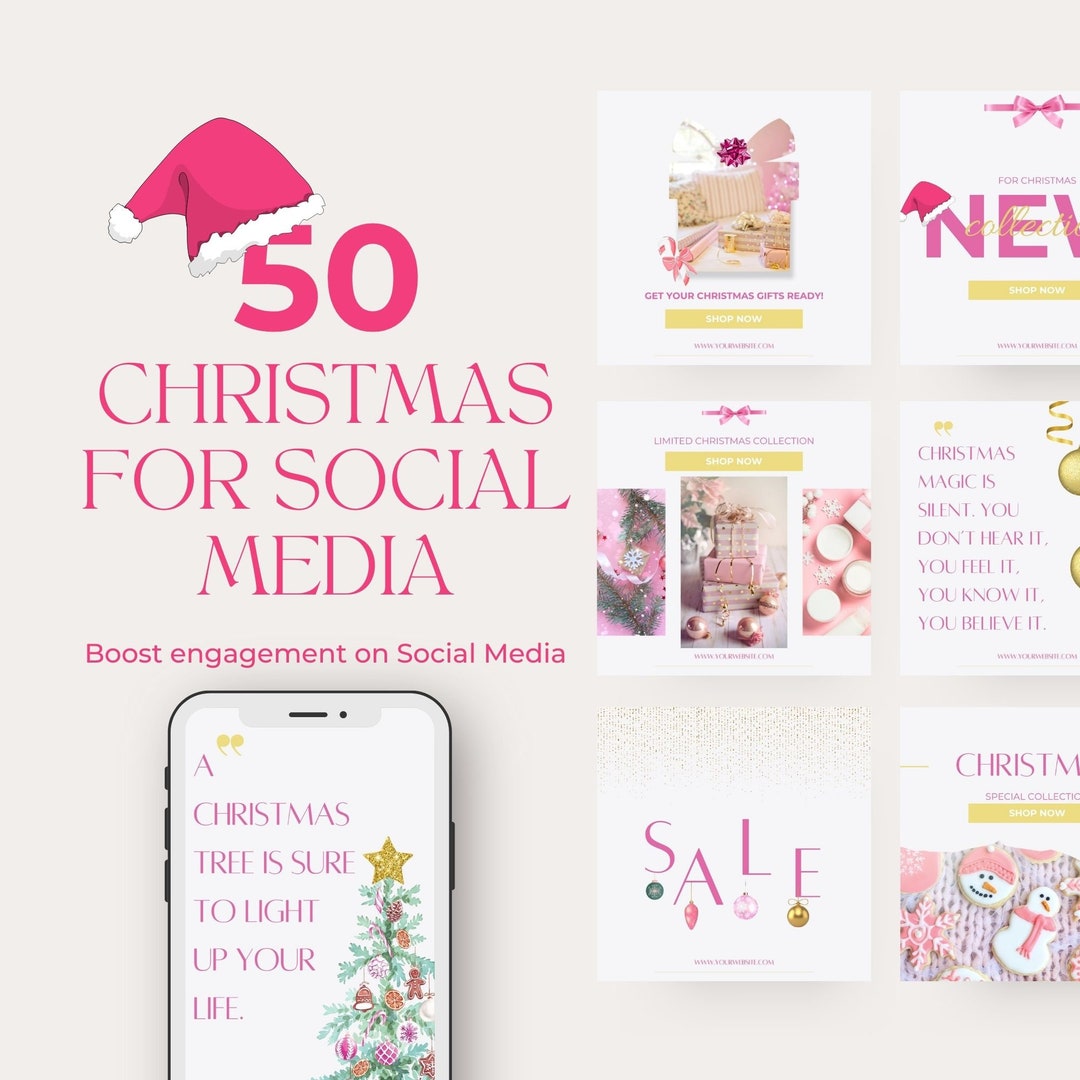 Pink Christmas Social Media Templates, Holiday Instagram Posts - Etsy