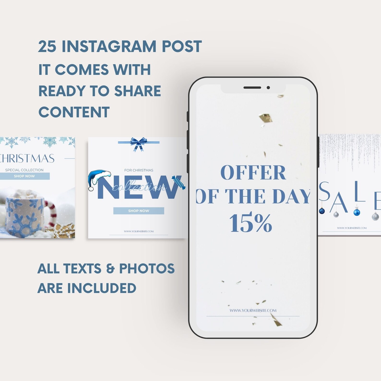 Christmas Social Media Templates, Blue Instagram Theme - Etsy