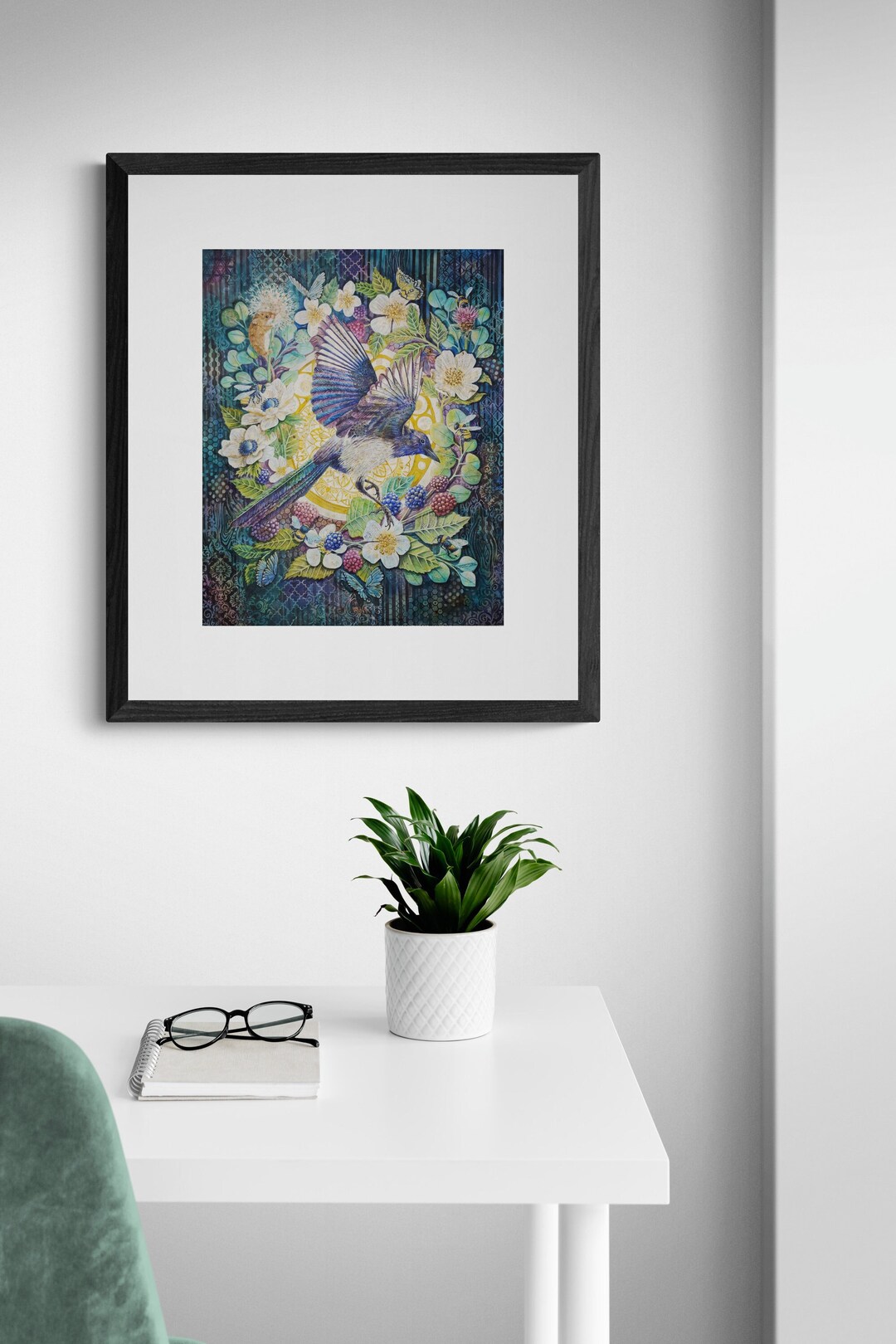 Original Watercolor Artwork magpie Bird Portrait Featuring a Magpie ...