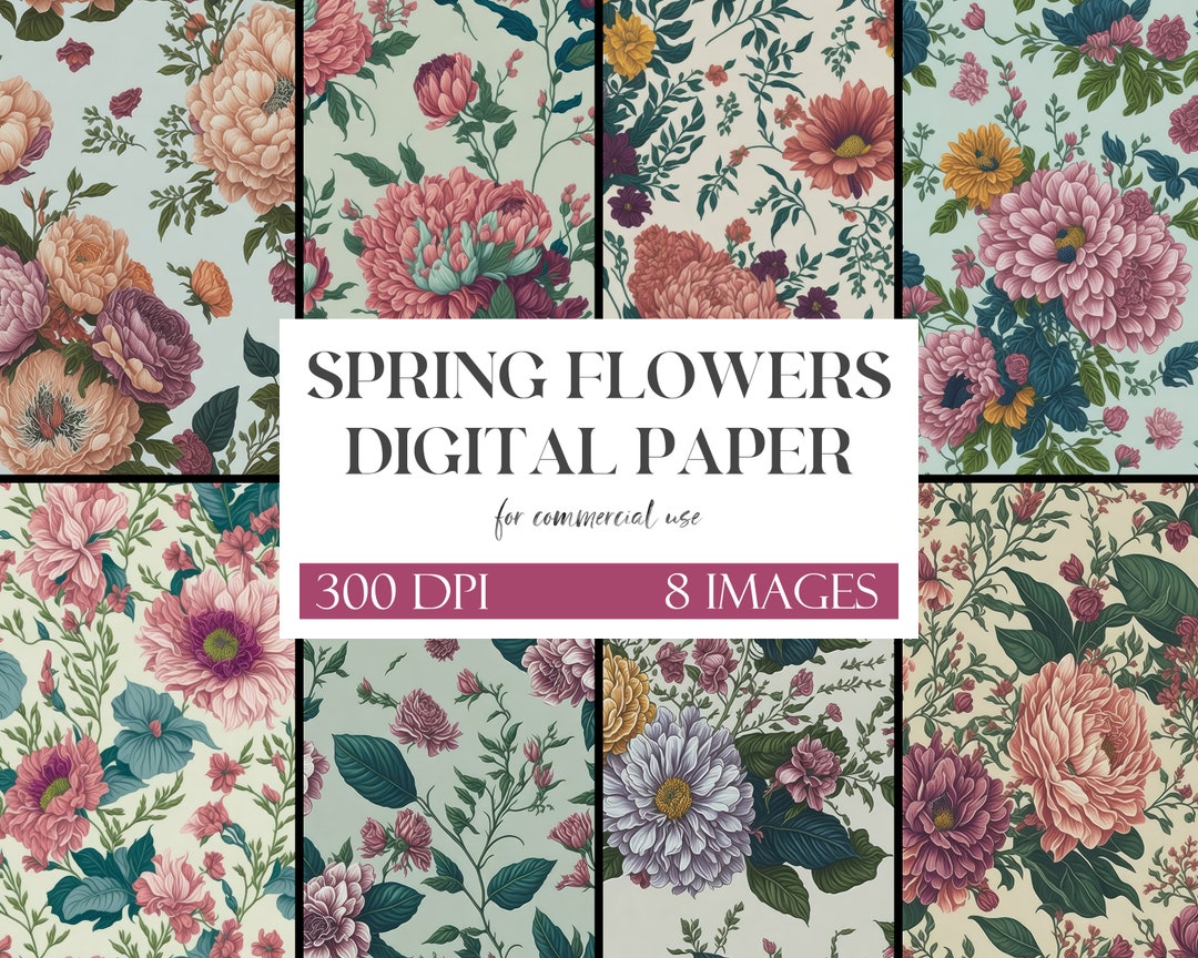 Spring Flowers Digital Paper Printable Seamless Textures Boho Vibes ...