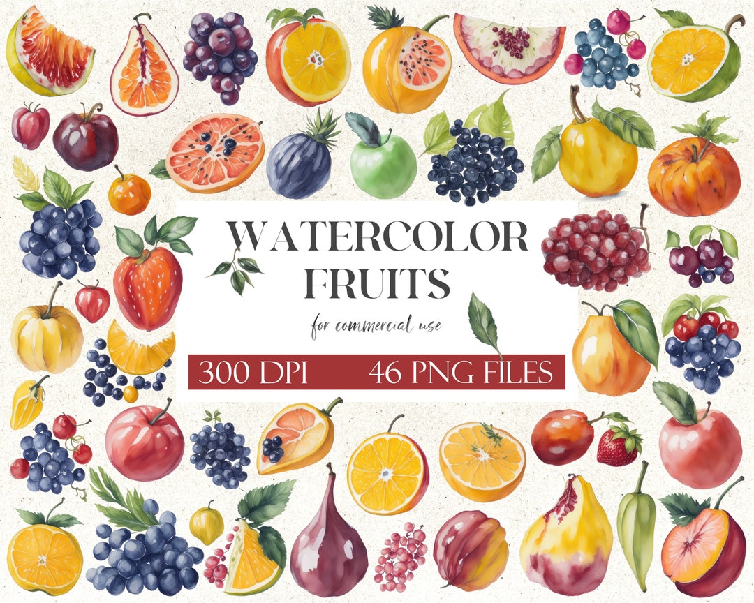 Vibrant Watercolor Fruits Clipart | Digital Download for Creative ...