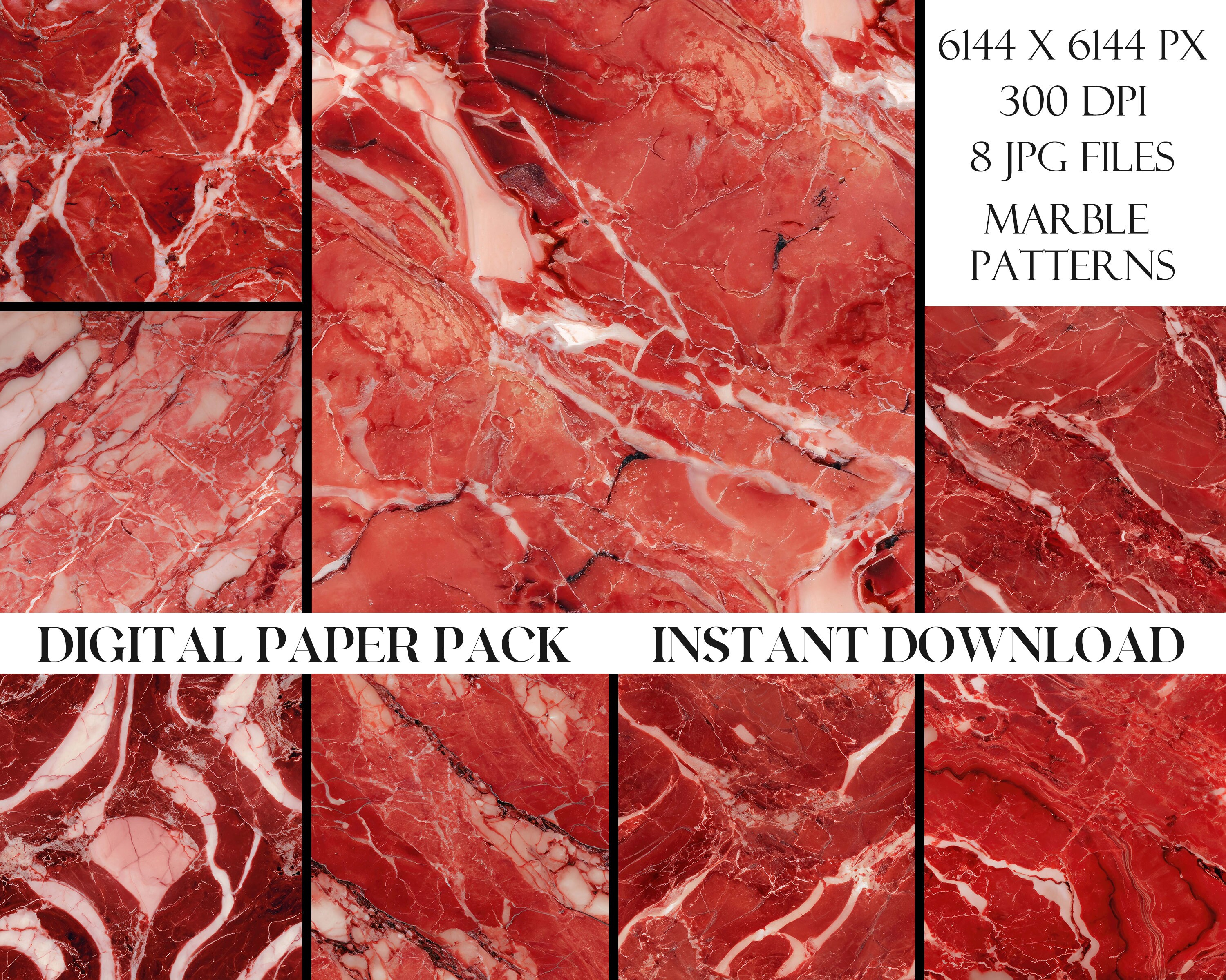 Red Marble Digital Paper Pack | Printable Texture | Digital ...