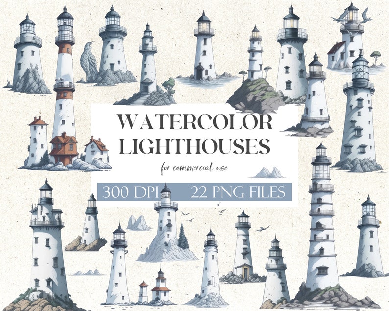 Lighthouse Drawings Clipart Pack | Digital Download for Crafts ...