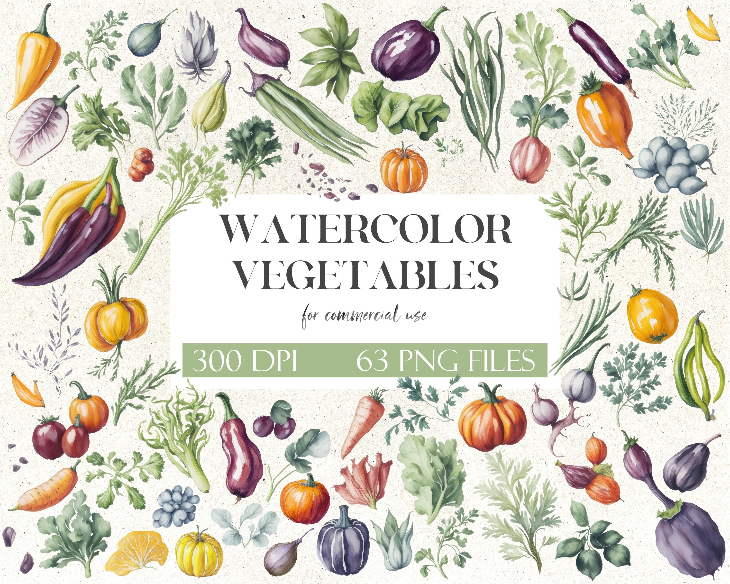 Watercolor Vegetables Clipart Pack Harvest Delights Digital Art Prints ...