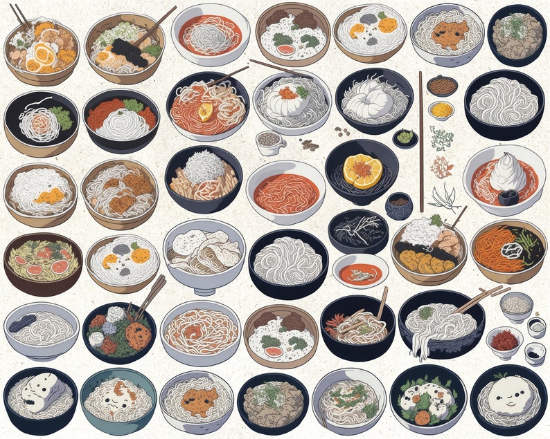 Ramen Bowls Drawings Clipart Pack Asian Food Printable - Etsy
