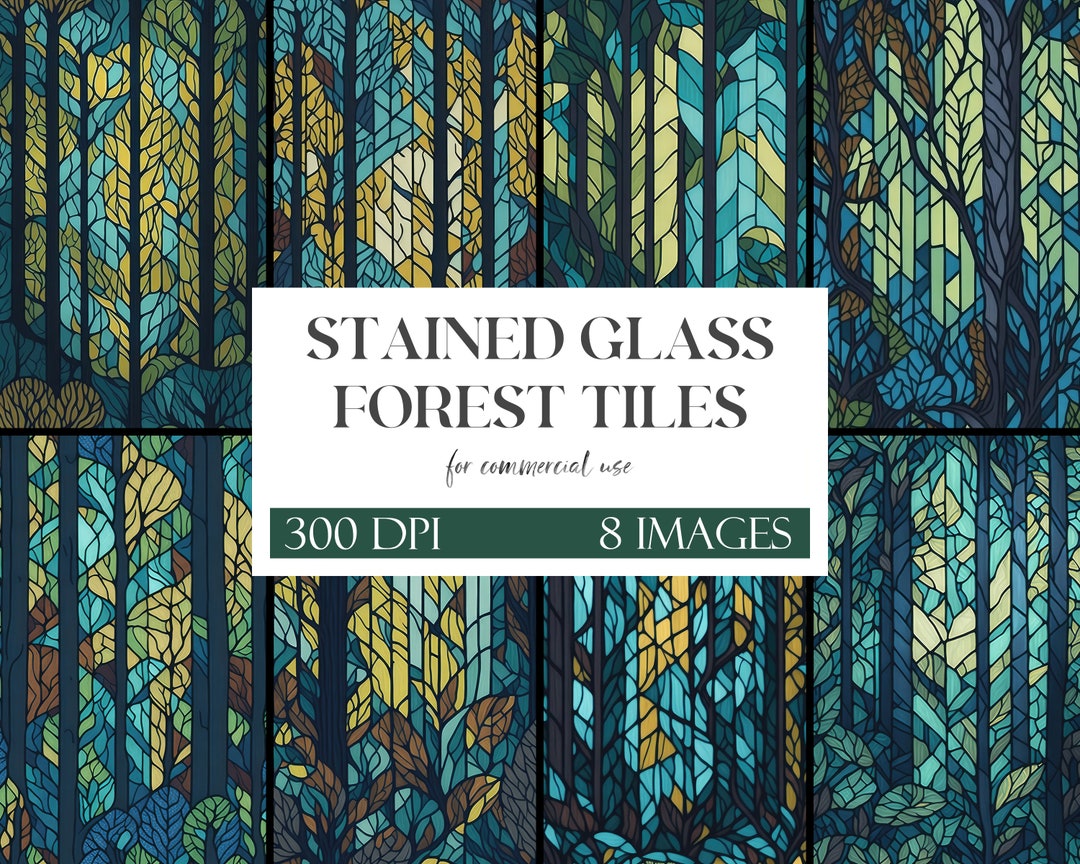 Stained Glass Forest Tiles Digital Paper Set Printable Seamless ...