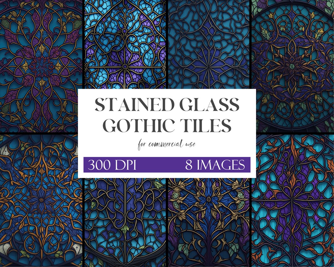 Stained Glass Gothic Tiles Digital Paper Set | Printable Seamless ...