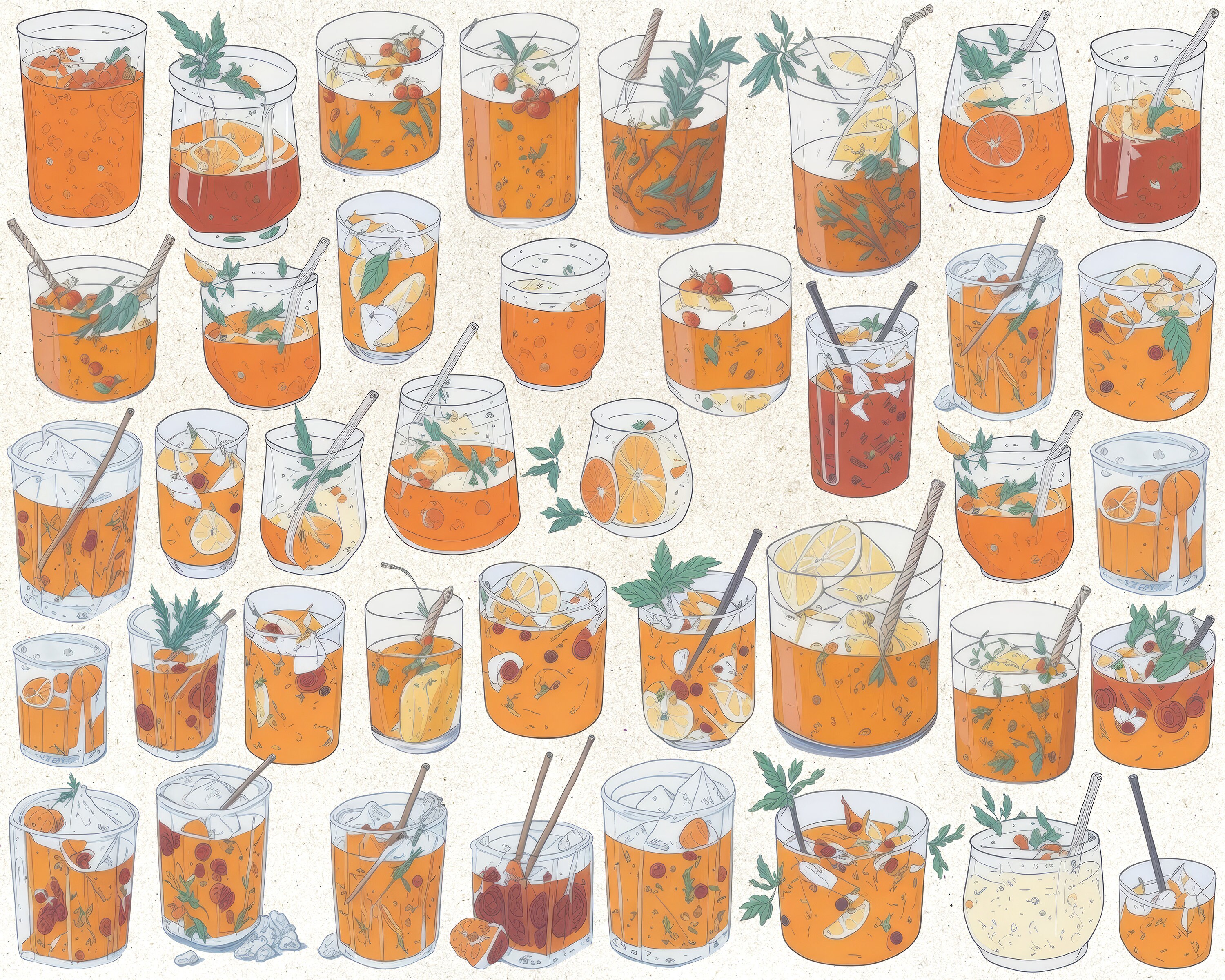 Ice Tea Cocktails Drawings Clipart Pack | Refreshing Cold Drinks ...