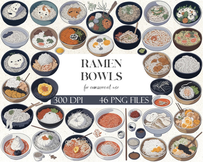 Ramen Bowls Drawings Clipart Pack Asian Food Printable - Etsy