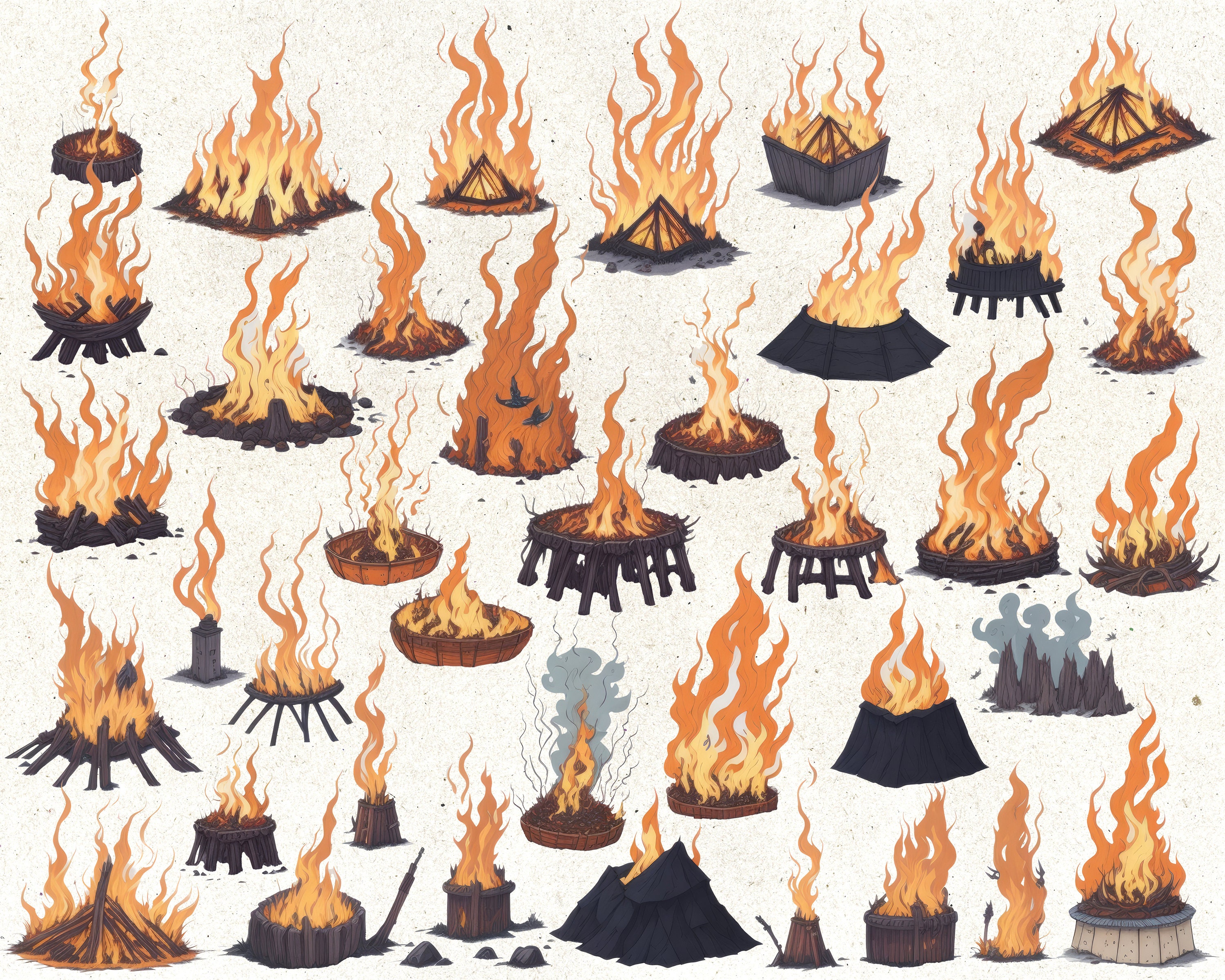 Watercolor Bonfires Clipart Pack Mystical Firelight Digital Graphics ...