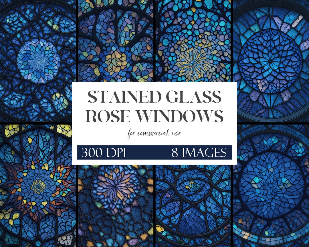 Stained Glass Rose Window Tiles Digital Paper Printable Seamless ...