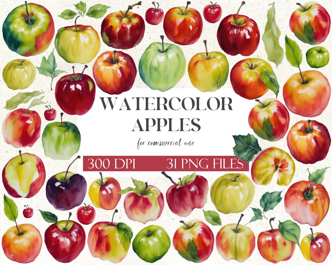 Watercolor Apples Clipart Pack | Cute Digital Graphics for Crafts and ...