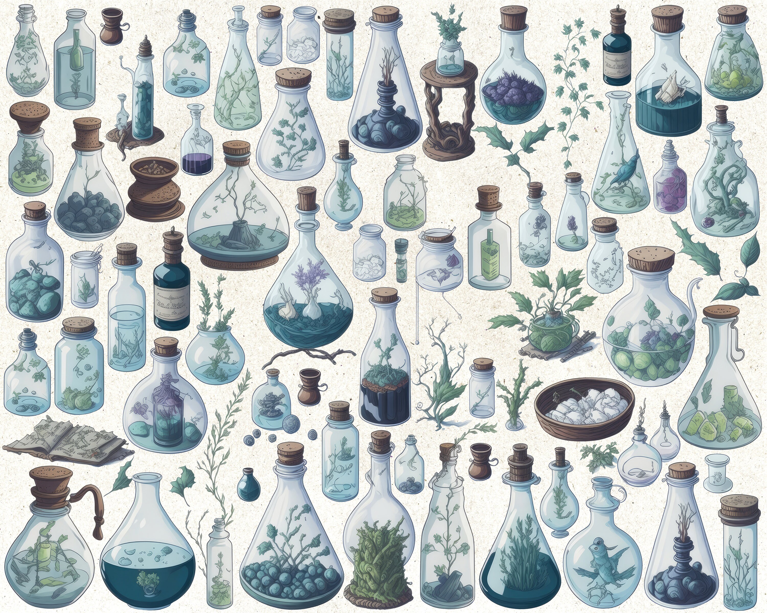 Fantasy Potions Drawings Clipart Pack Magical Elixirs for Fantasy ...
