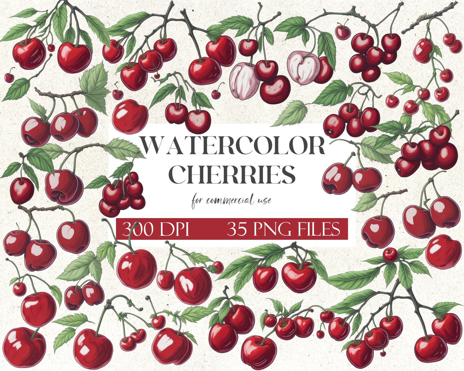 Watercolor Cherries Clipart Pack | Delightful Fruits Digital Art | PNG ...