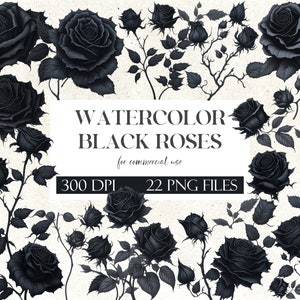 Watercolor Black Roses Clipart Pack | Beautiful and Versatile Floral ...