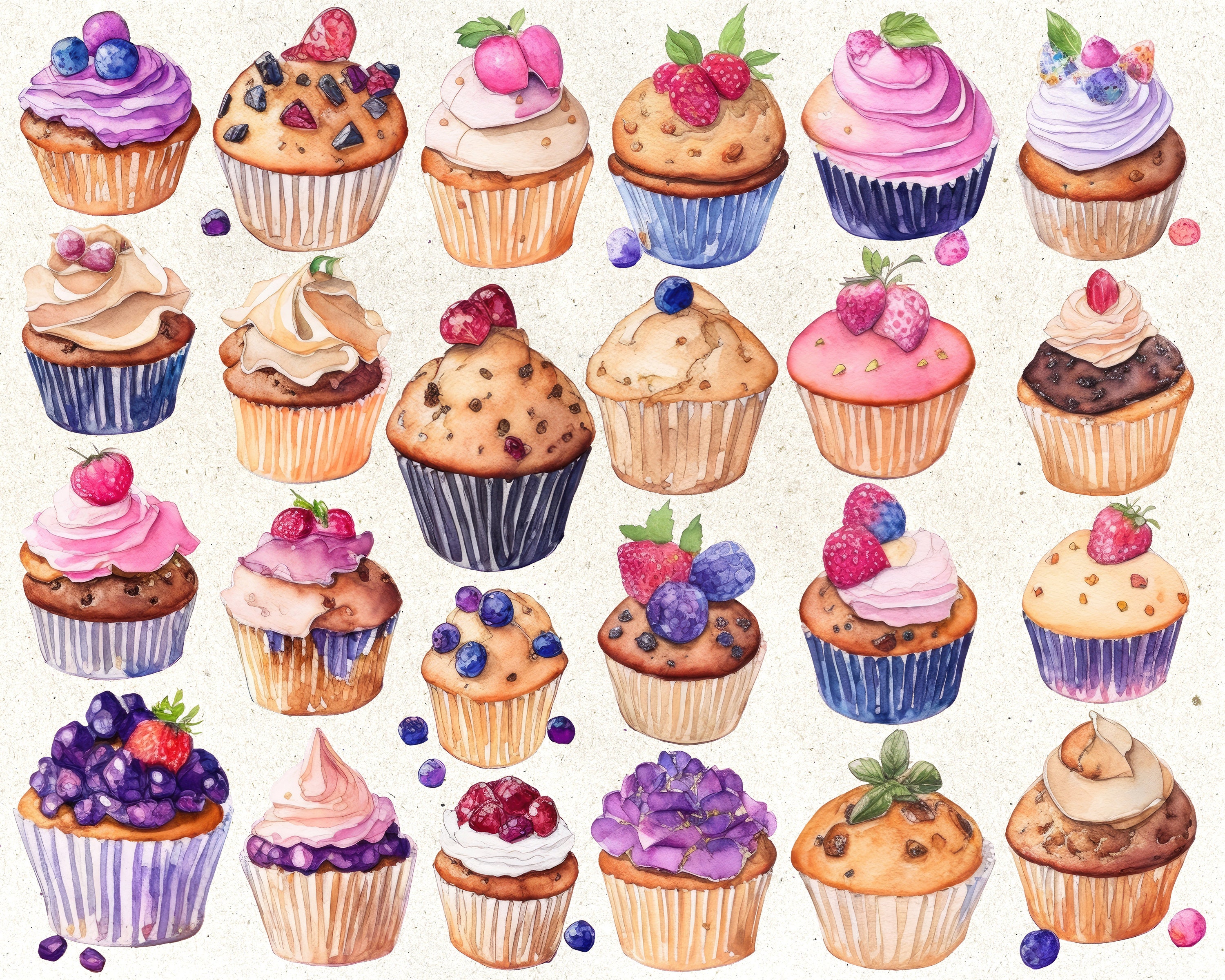 Watercolor Muffins Clipart Pack | Enchanting Delights for Your Projects ...