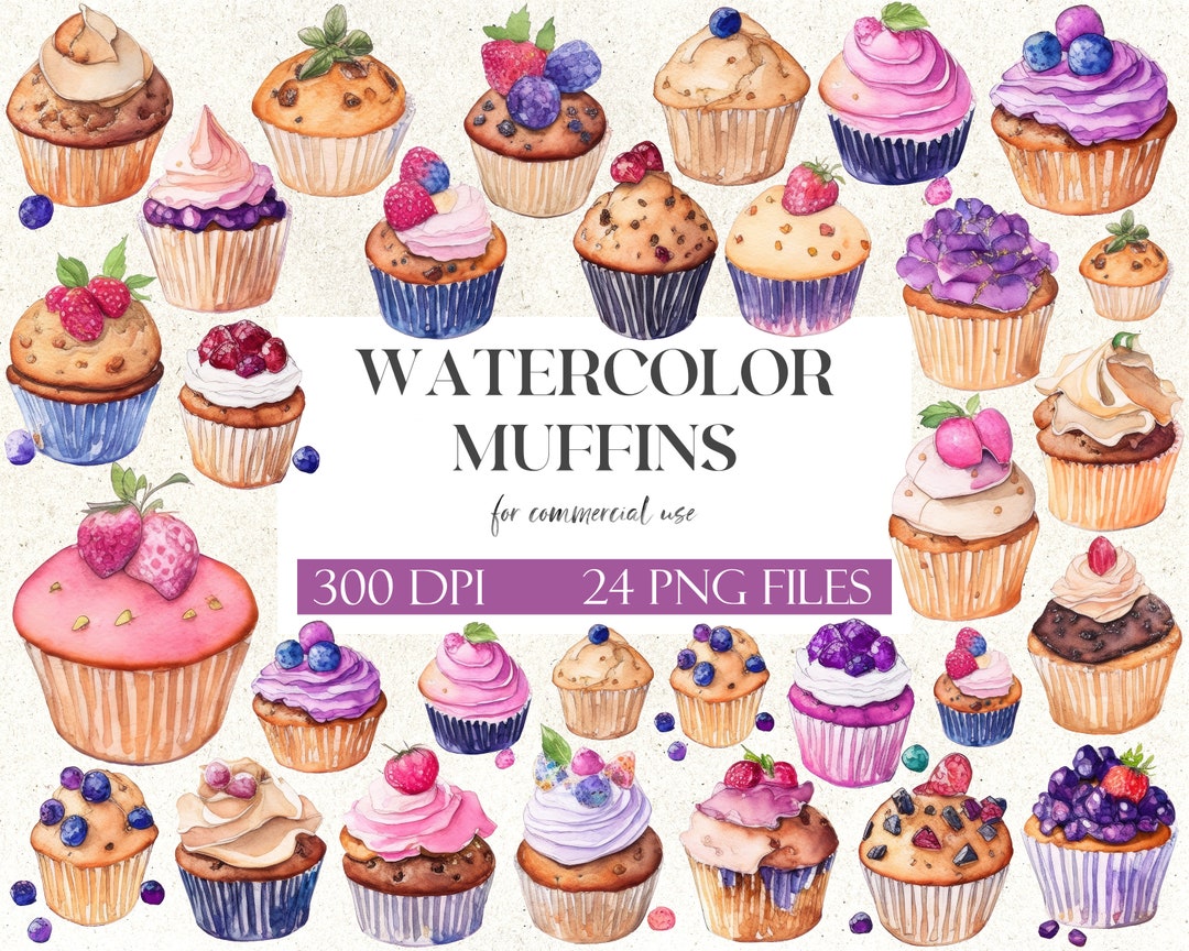 Watercolor Muffins Clipart Pack | Enchanting Delights for Your Projects ...