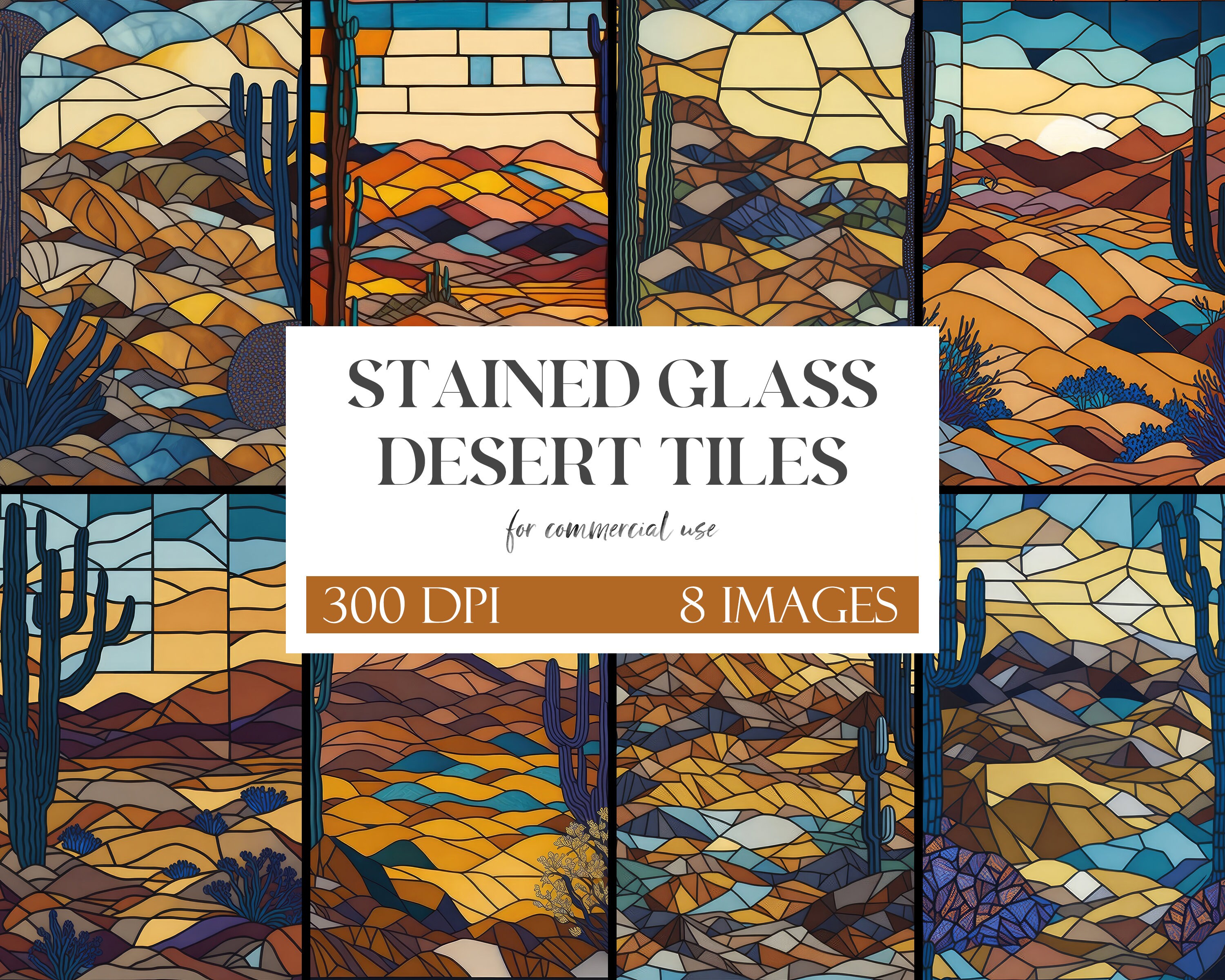Stained Glass Desert Landscape Tiles Digital Paper Set - Etsy