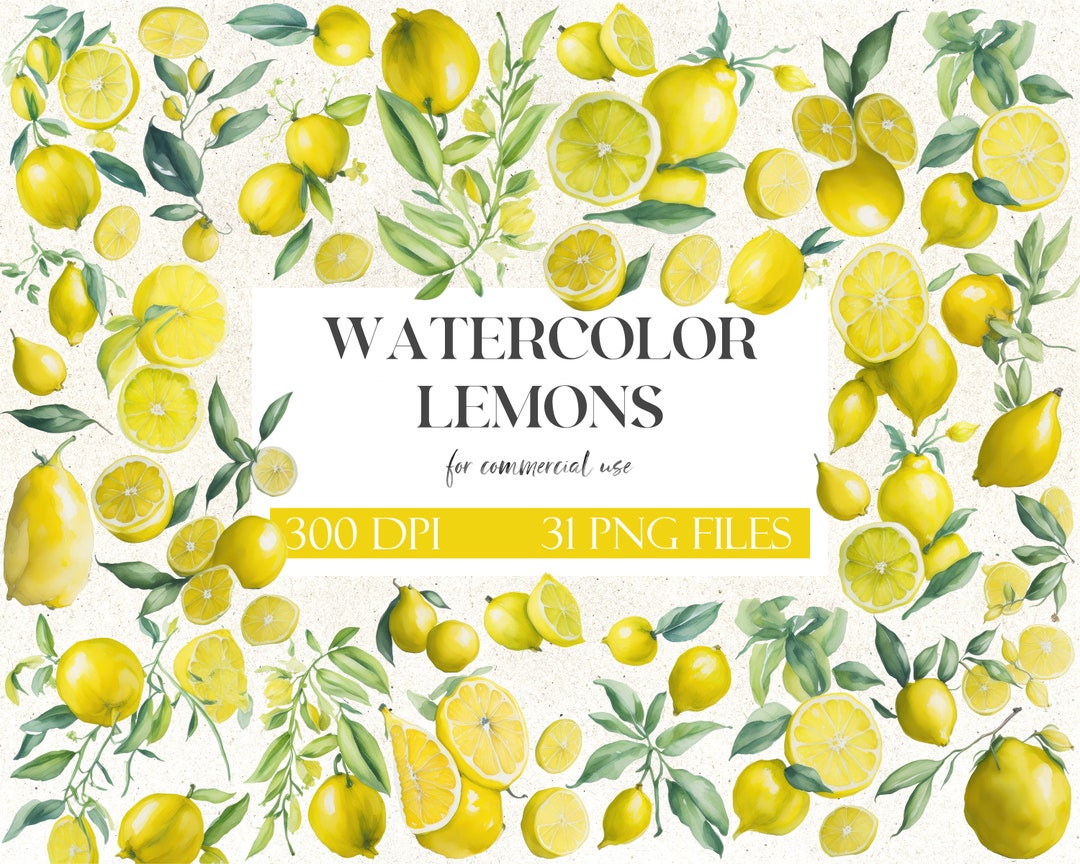 Watercolor Lemons Clipart Pack | Vibrant Citrus Graphics for Digital ...