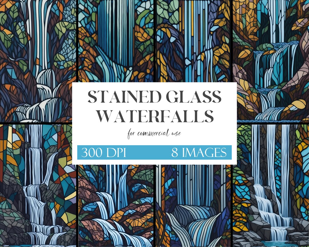Stained Glass Waterfall Tiles Digital Paper Set | Seamless Textures ...