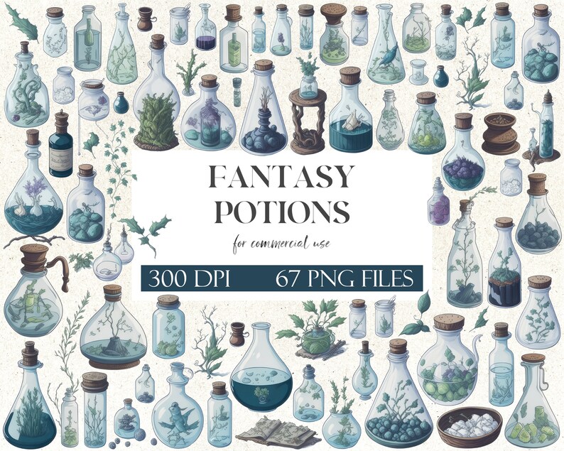 Fantasy Potions Drawings Clipart Pack Magical Elixirs for Fantasy ...