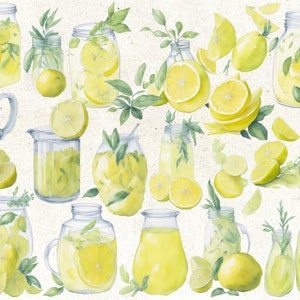 Watercolor Lemonade Clipart Pack | Summer Drinks Illustrations | Refreshing Citrus Fruit ...