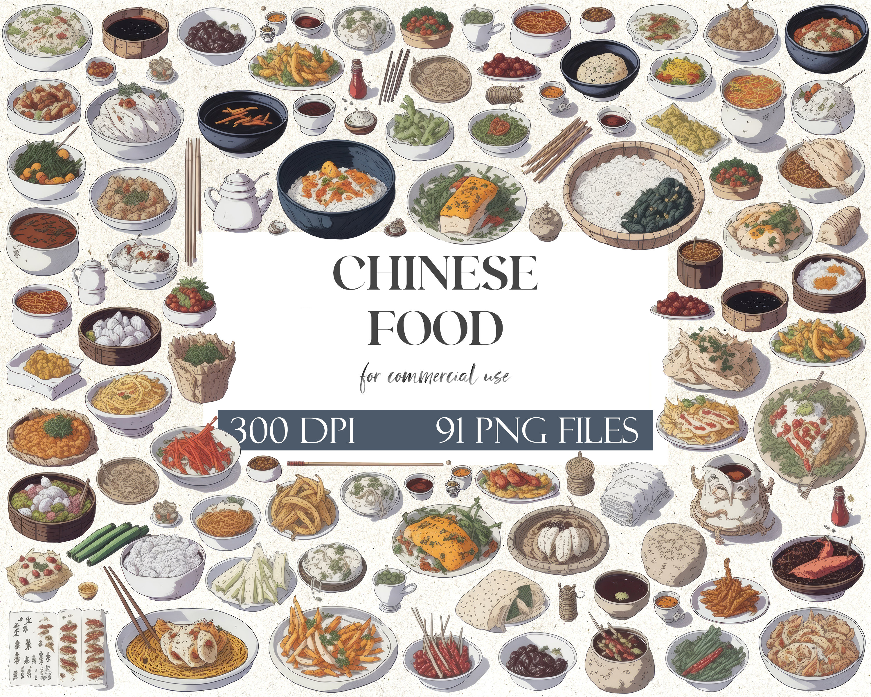Chinese Food Drawings Clipart Pack Digital Art for Food Lovers Chinese ...