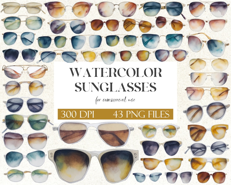 Watercolor Sunglasses Clipart Pack Creative Summer Graphics - Etsy