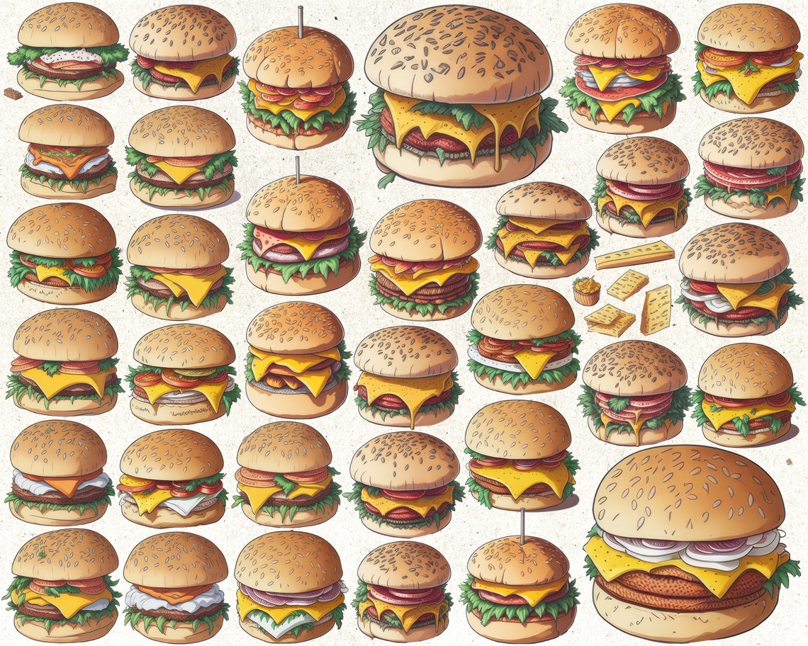 Cheeseburger Drawings Clipart Pack | Digital Download | Fast Food ...