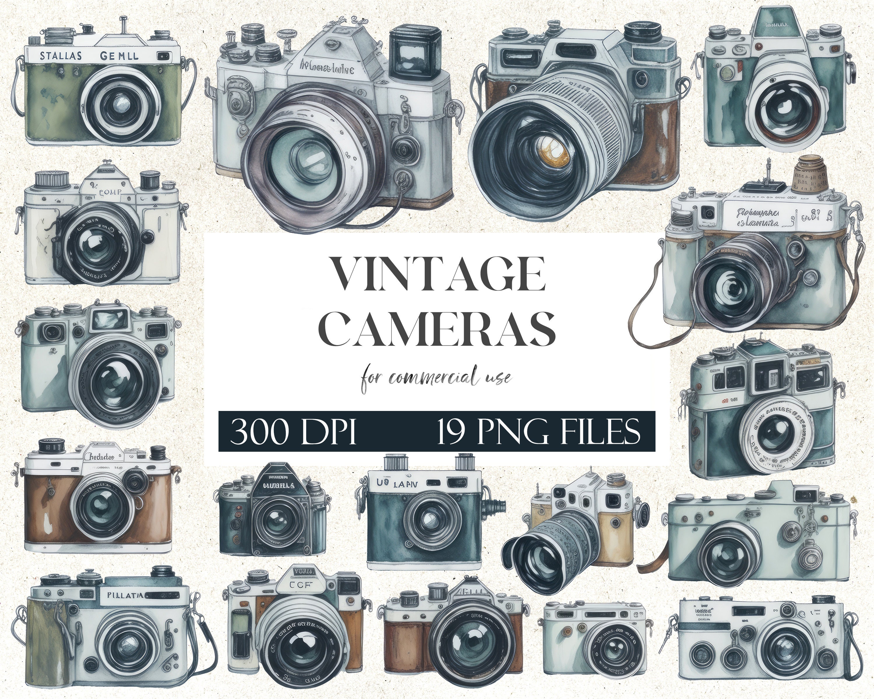 Vintage Cameras Clipart Pack | Watercolor Illustrations for Digital Art ...
