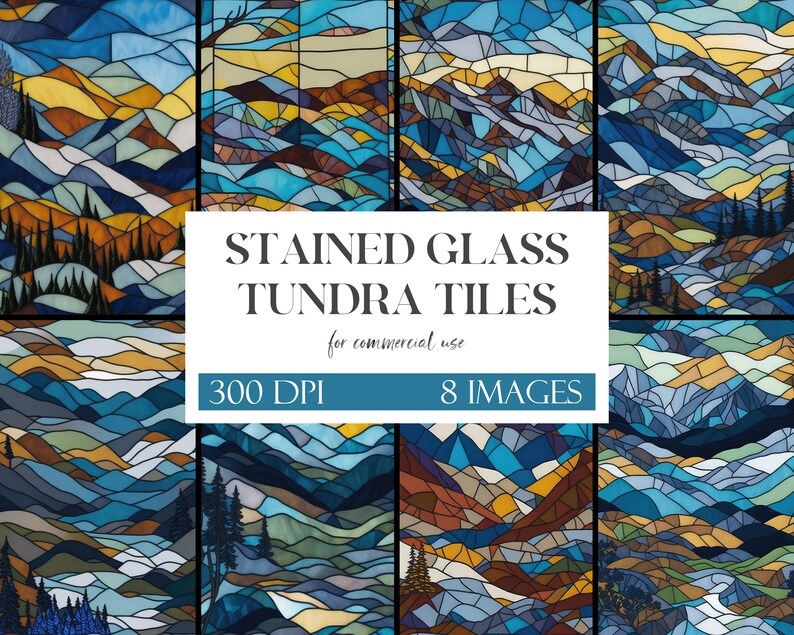 Stained Glass Tundra Landscape Tiles Digital Paper Printable Seamless ...