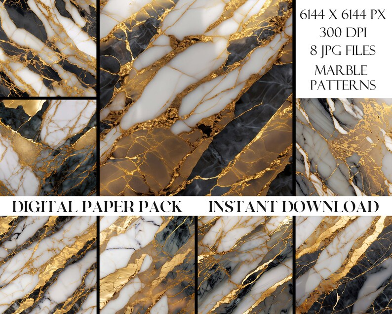 White & Gold Marble Digital Paper | Printable Texture | Digital ...