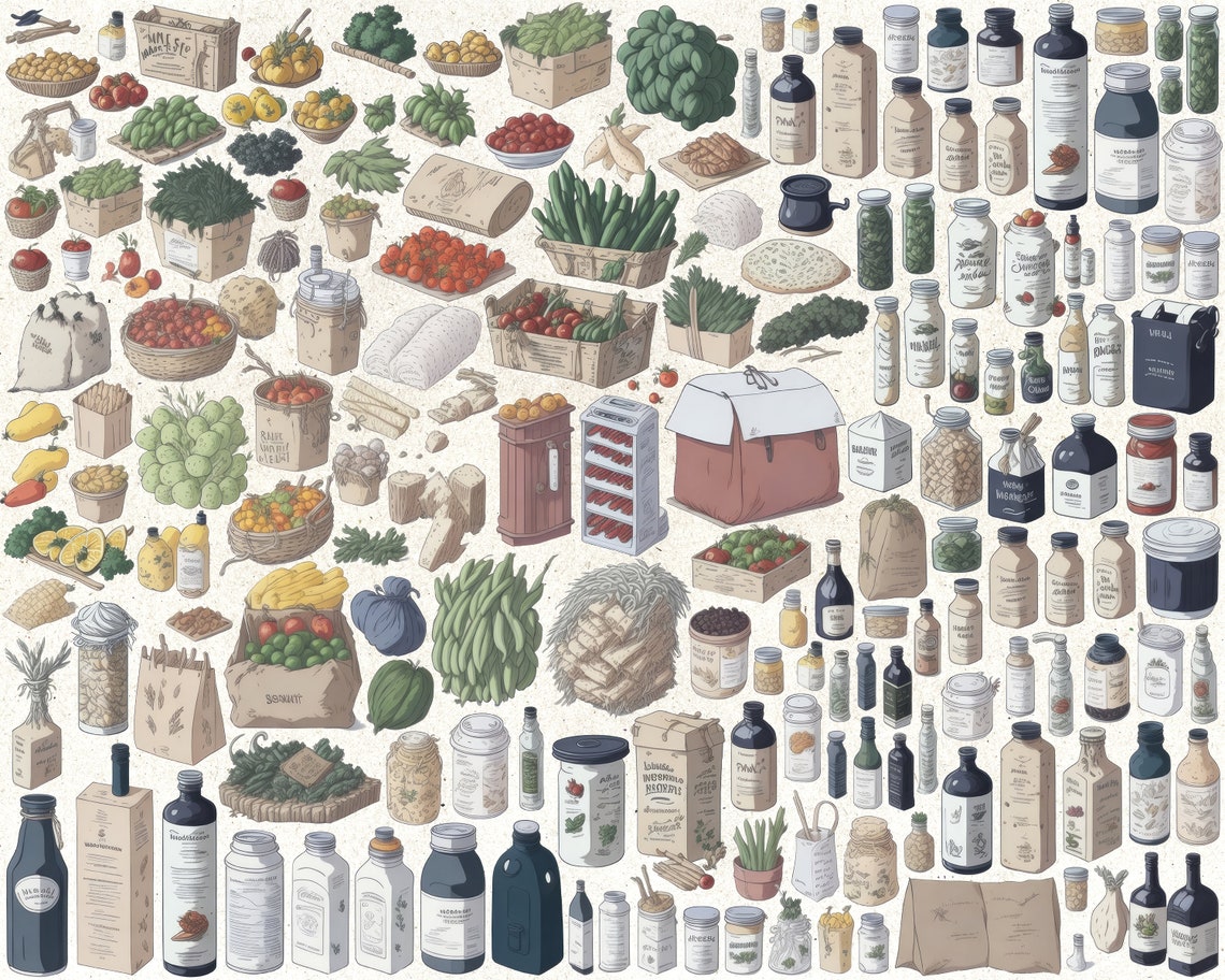 Grocery Drawings Clipart Pack | Digital Art for Creative Projects ...