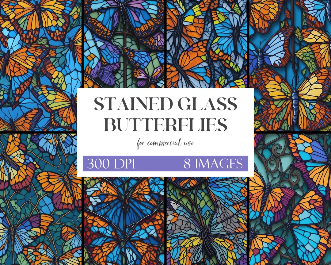 Stained Glass Butterfly Tiles Digital Paper | Printable Seamless ...