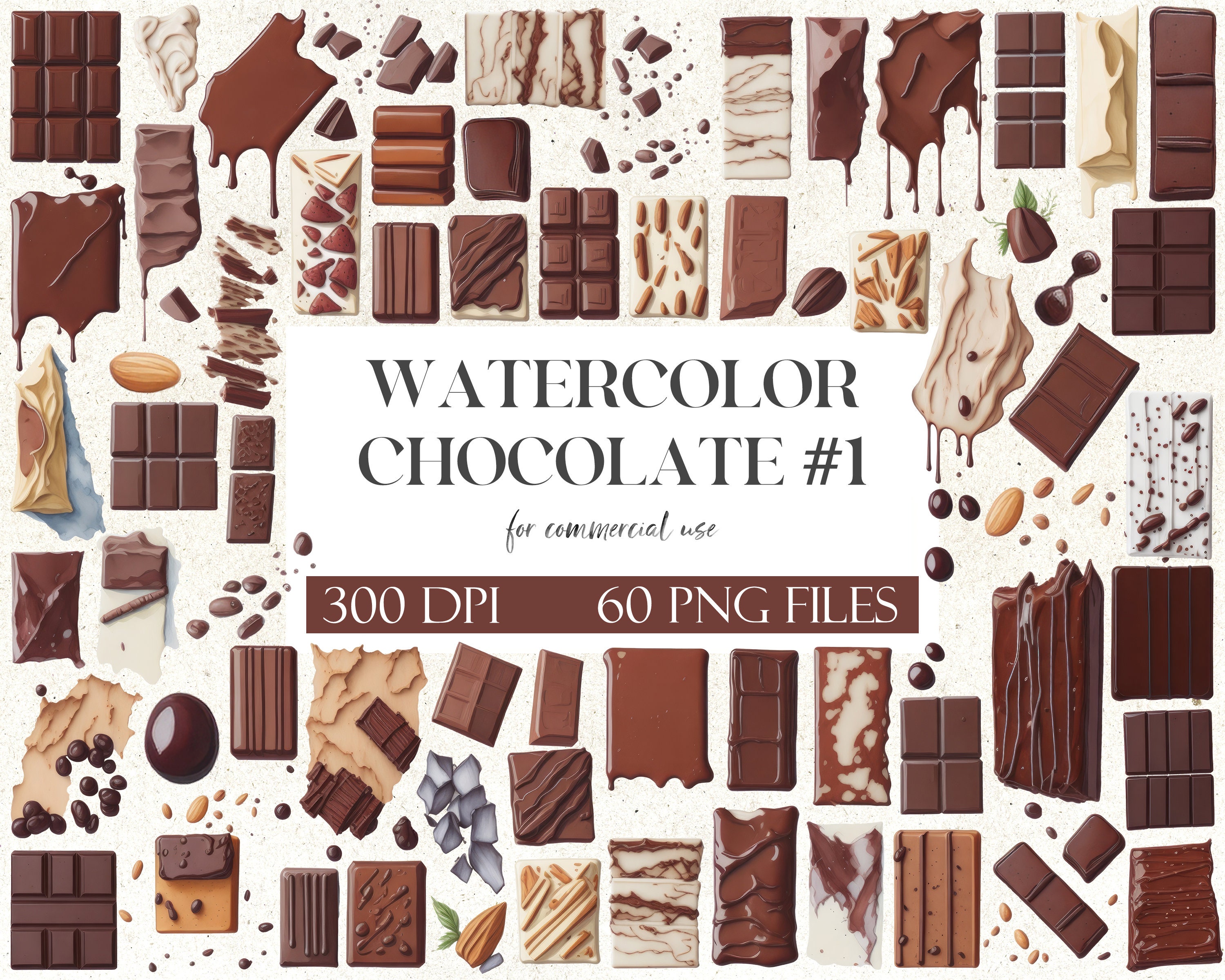 Watercolor Chocolate Clipart Pack Sweet Treats for Digital Creations ...