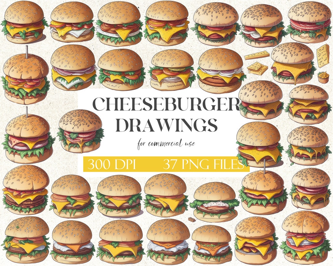 Cheeseburger Drawings Clipart Pack | Digital Download | Fast Food ...